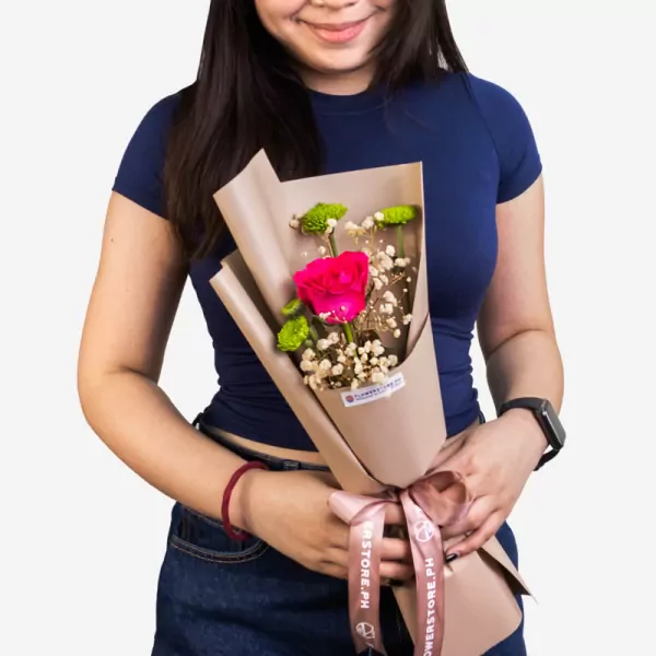 1 Pink Rose Bouquet - FlowerStore.ph | Same-Day Flower Delivery