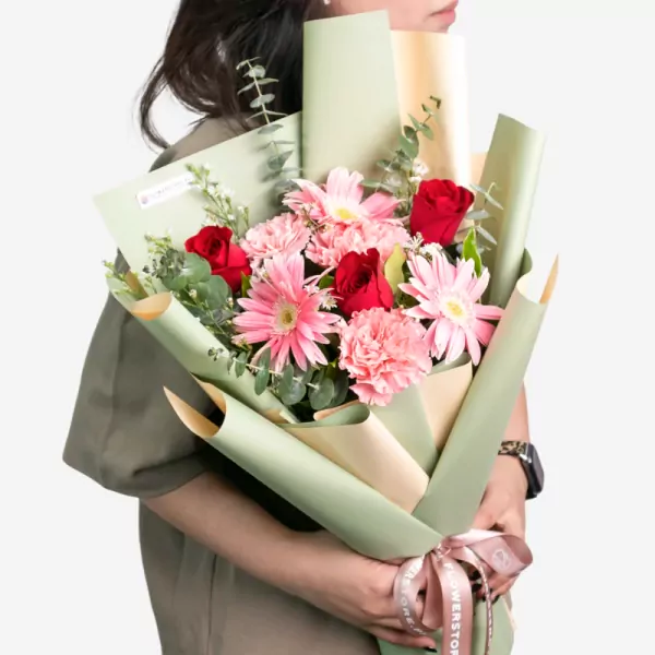 Sadie Pink Gerbera, Carnations, and Red Roses - FlowerStore.ph | Same ...