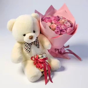Romantic Pink Cuddle Bear Bundle | Online gift Delivery | Flower delivery service | Free same ...